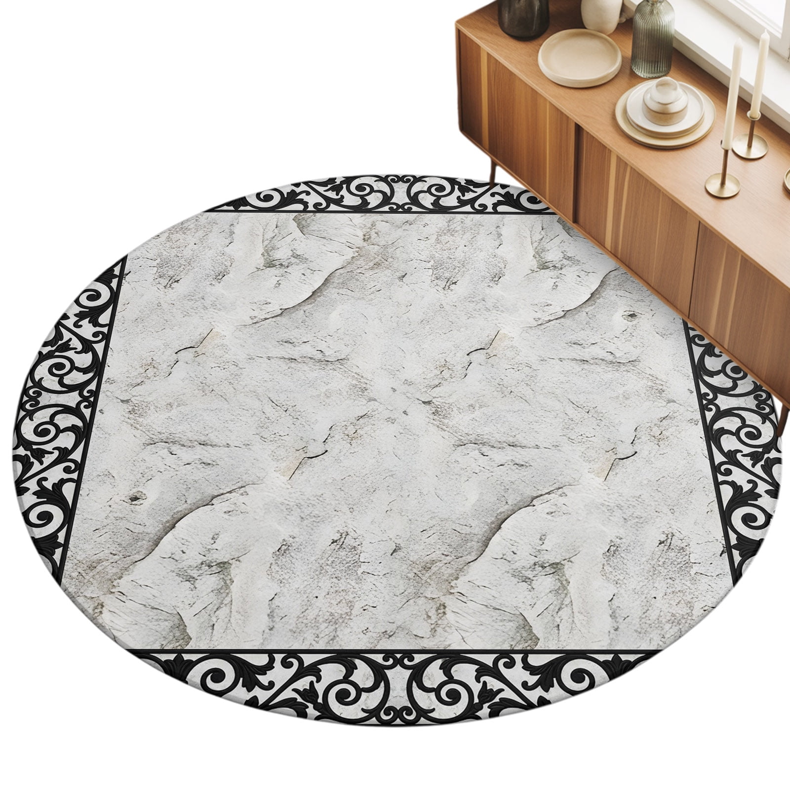 6ft Round Rug Gray Marble Vintage Area Rugs for Living Room Bedroom ...