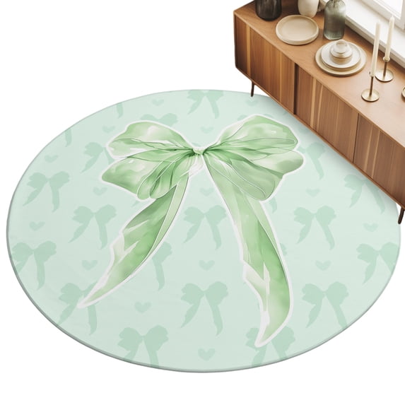 6ft Round Rug Green Bow Area Rugs for Living Room Bedroom Washable Non ...
