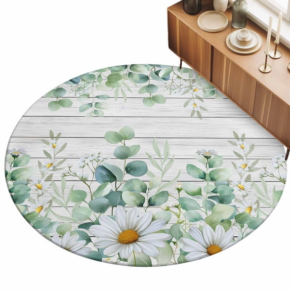 6ft Round Rug Green Eucalyptus Leaves Area Rugs for Living Room Bedroom ...