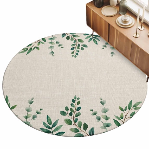 6ft Round Rug Green Leaf Area Rugs for Living Room Bedroom Washable Non ...