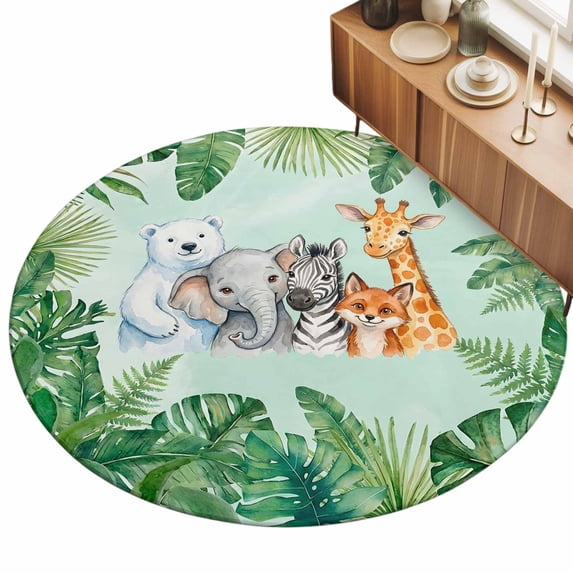 6ft Round Rug Green Leaves Animals Area Rugs for Living Room Bedroom ...