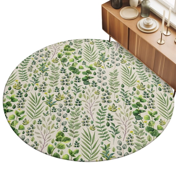 6ft Round Rug Green Leaves Area Rugs for Living Room Bedroom Washable ...
