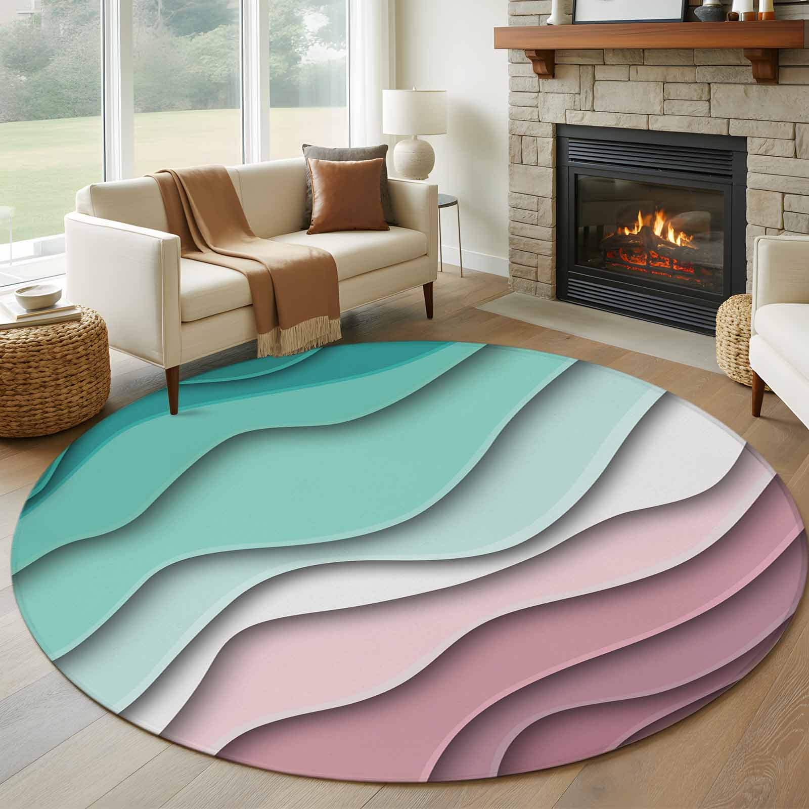 6ft Round Rug, Green Ombre Non-Skid Rubber Backing Large Area Rugs ...