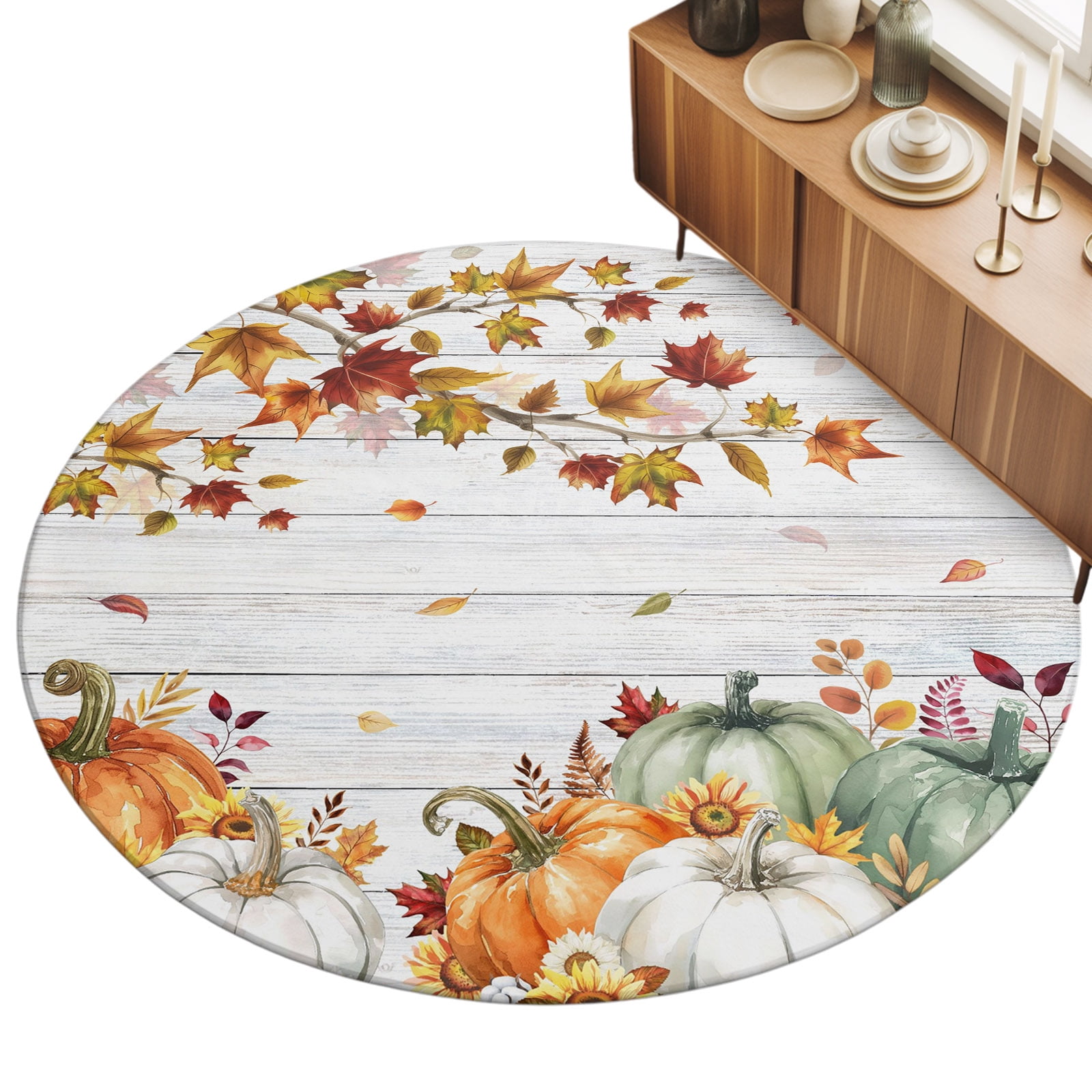 6ft Round Rug Green Orange Fall Area Rugs for Living Room Bedroom ...