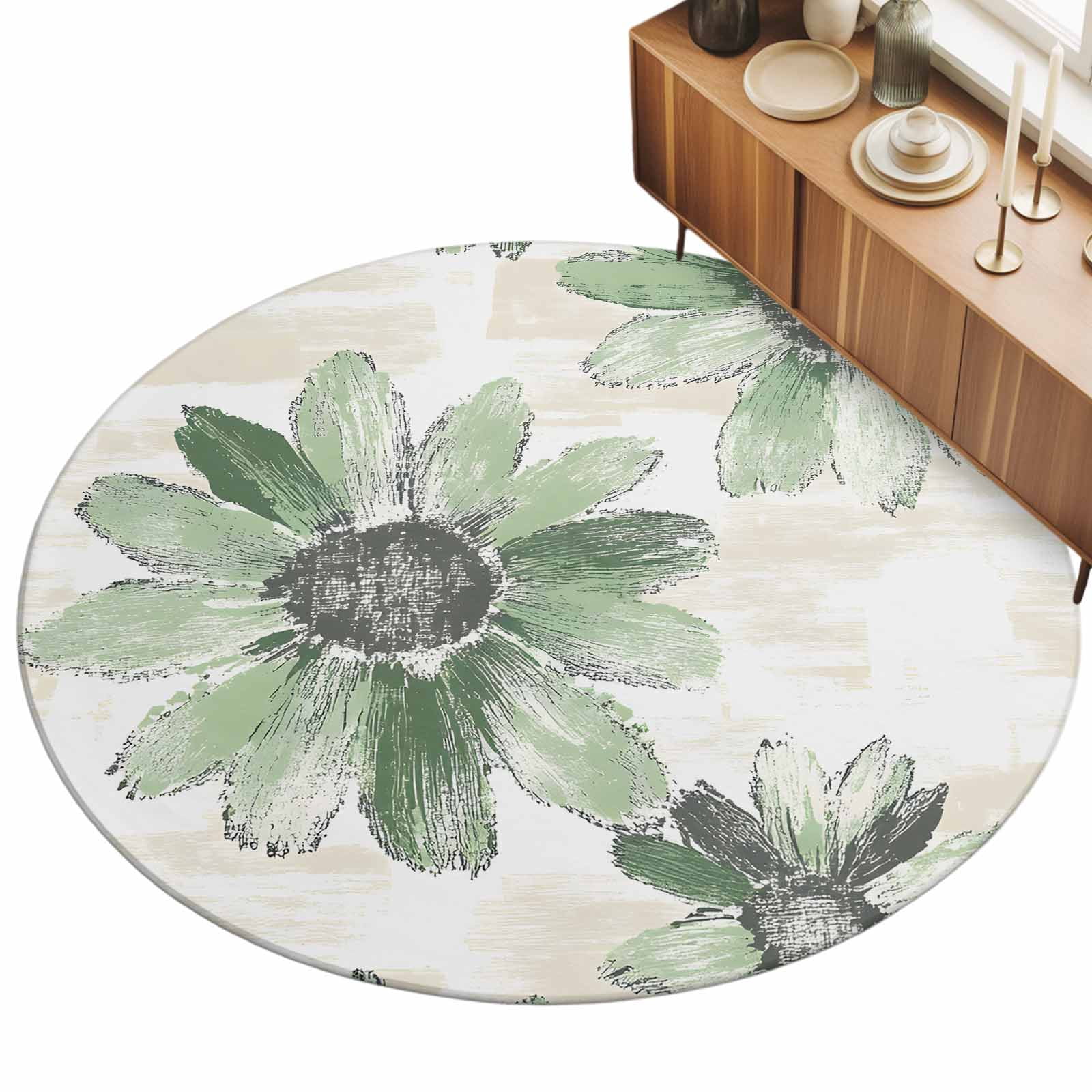 6ft Round Rug Green Sunflower Area Rugs for Living Room Bedroom ...