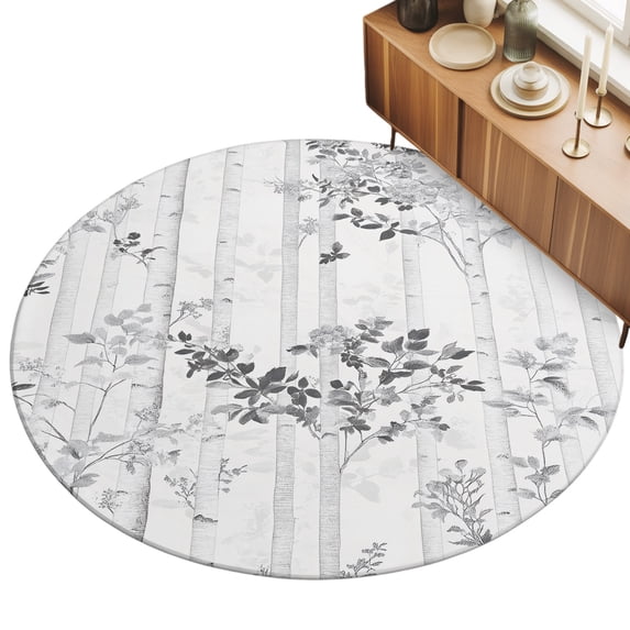 6ft Round Rug Grey Branches Forest Area Rugs for Living Room Bedroom ...