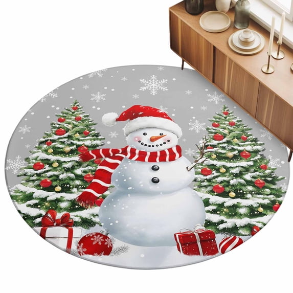 6ft Round Rug Grey Christmas Area Rugs for Living Room Bedroom Washable ...
