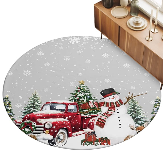 6ft Round Rug Grey Christmas Snowman Area Rugs for Living Room Bedroom ...