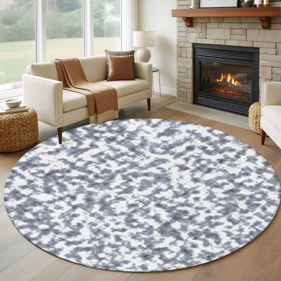 6ft Round Rug, Grey White Non-Skid Rubber Backing Large Area Rugs ...