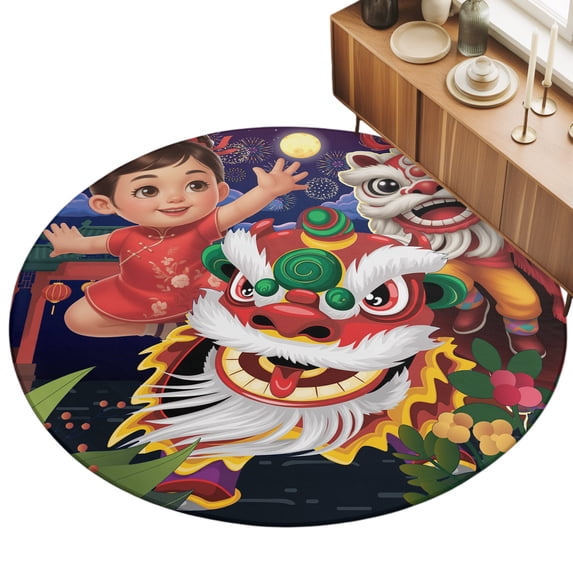 6ft Round Rug Happy New Year Area Rugs for Living Room Bedroom Washable ...