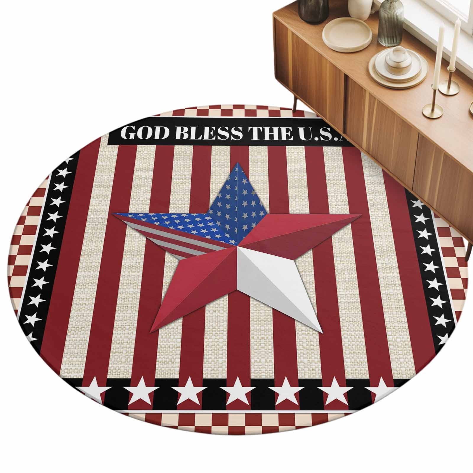 6ft Round Rug Independence Day Area Rugs for Living Room Bedroom ...