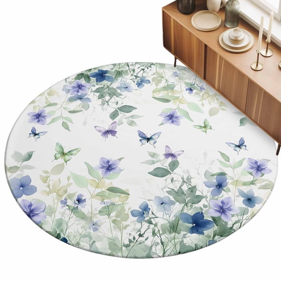 6ft Round Rug Leaf Butterfly Area Rugs for Living Room Bedroom Washable ...