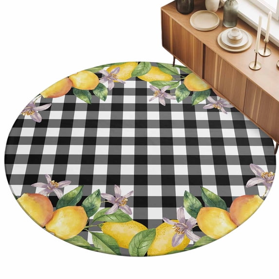 6ft Round Rug Lemon Area Rugs for Living Room Bedroom Washable Non Slip ...