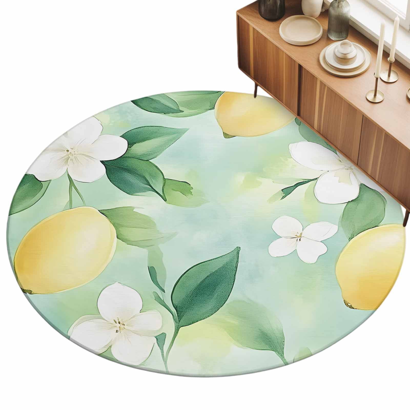 6ft Round Rug Lemon Area Rugs for Living Room Bedroom Washable Non Slip ...
