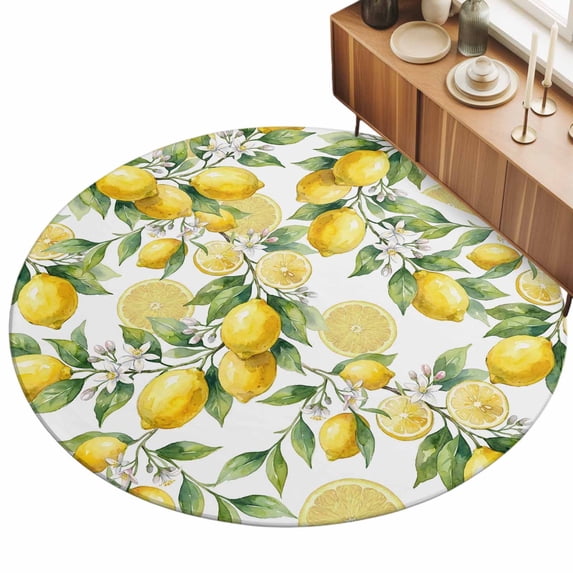 6ft Round Rug Lemon Area Rugs for Living Room Bedroom Washable Non Slip ...
