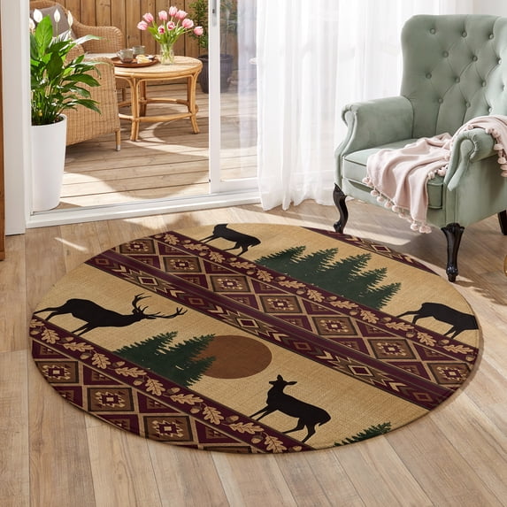 6ft Round Rug for Living Room Deer Silhouette Washable Non-Slip Rug ...