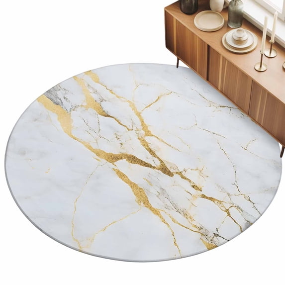 6ft Round Rug Marble White Gold Area Rugs for Living Room Bedroom ...