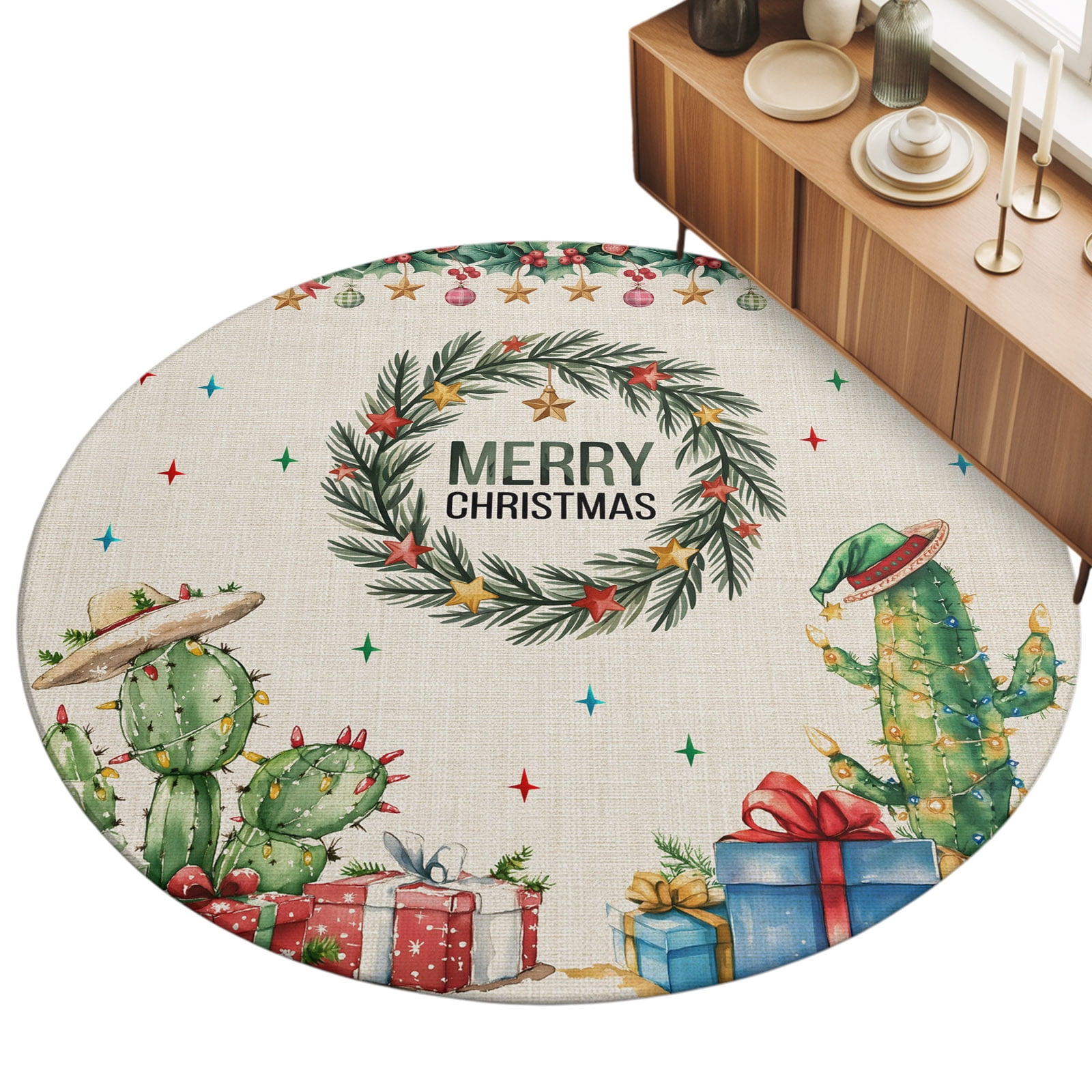 6ft Round Rug Merry Christmas Area Rugs for Living Room Bedroom ...