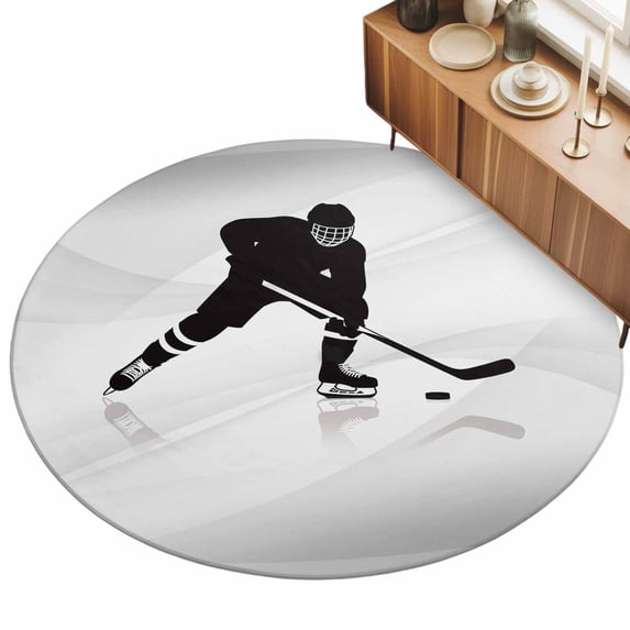 6ft Round Rug Modern Hockey Area Rugs for Living Room Bedroom Washable ...