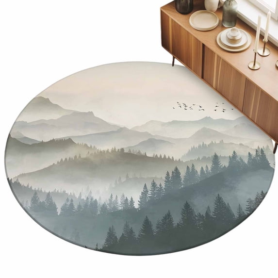 6ft Round Rug Mountains Area Rugs for Living Room Bedroom Washable Non ...