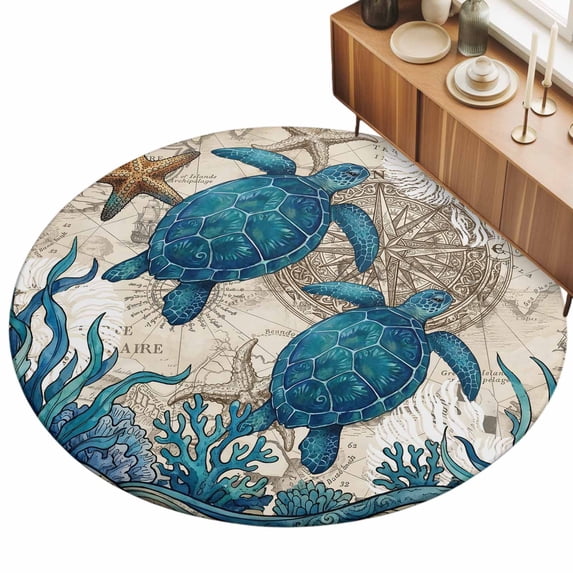 6ft Round Rug Nautical Coastal Area Rugs for Living Room Bedroom ...