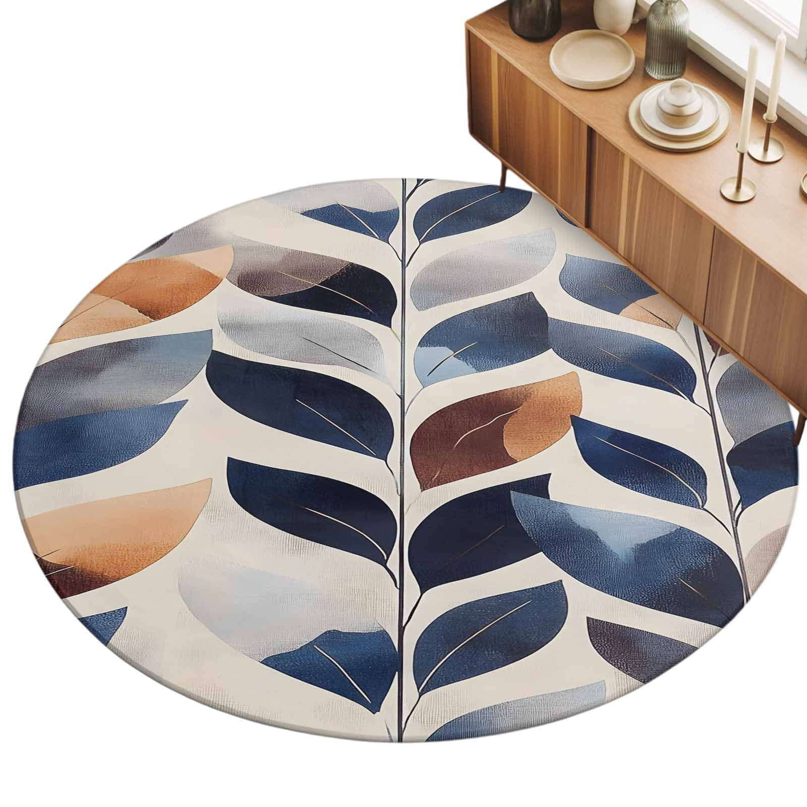 6ft Round Rug Navy Blue Burnt Orange Area Rugs for Living Room Bedroom ...