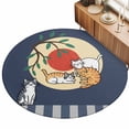 6ft Round Rug Navy Blue Cat Cartoon Area Rugs for Living Room Bedroom ...