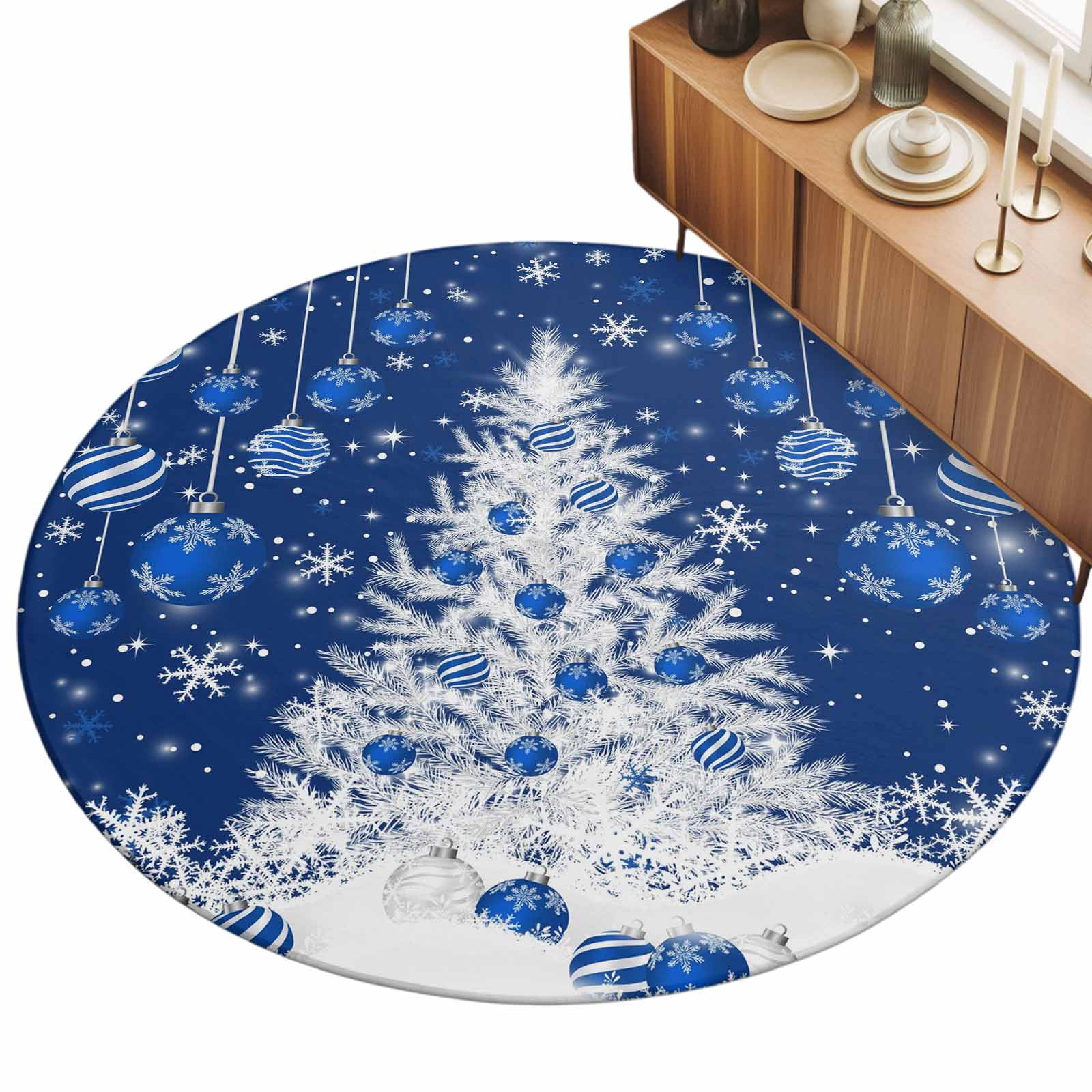 6ft Round Rug Navy Blue Christmas Tree Area Rugs for Living Room ...