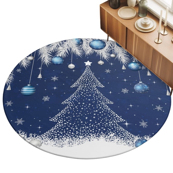 6ft Round Rug Navy Blue Christmas Tree Area Rugs for Living Room ...