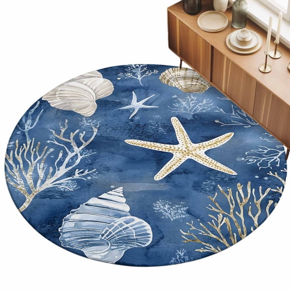 6ft Round Rug Navy Blue Coastal Area Rugs for Living Room Bedroom ...