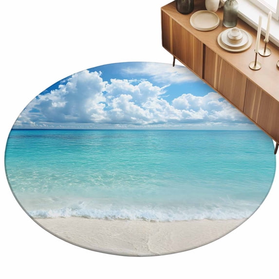 6ft Round Rug Ocean Blue Area Rugs for Living Room Bedroom Washable Non ...