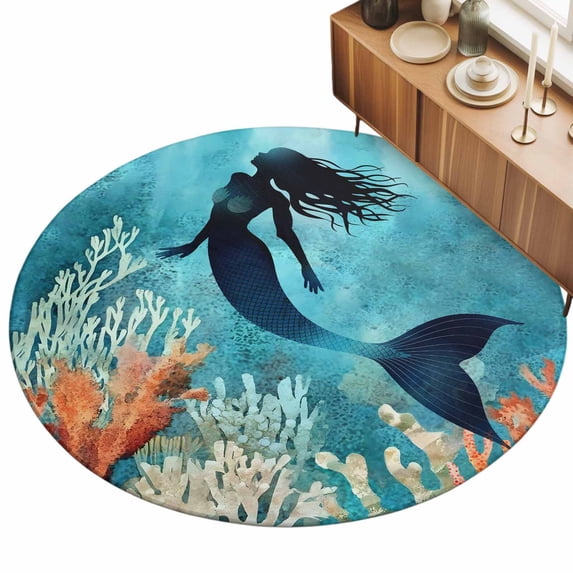 6ft Round Rug Ocean Fish Area Rugs for Living Room Bedroom Washable Non ...