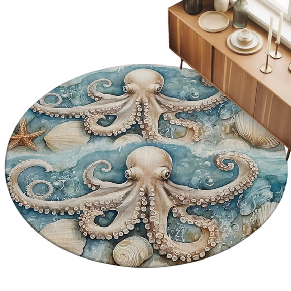 6ft Round Rug Ocean Octopus Area Rugs for Living Room Bedroom Washable ...