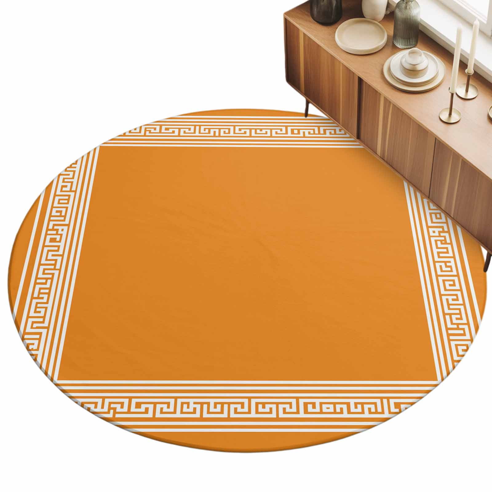 6ft Round Rug Orange Greek Key Area Rugs for Living Room Bedroom ...