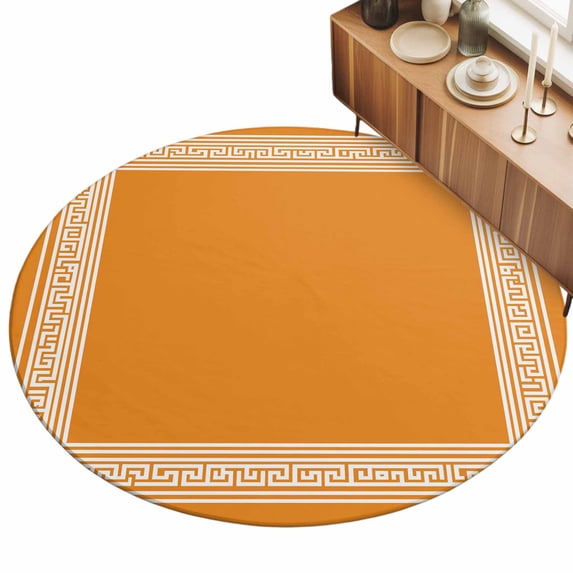 6ft Round Rug Orange Greek Key Area Rugs for Living Room Bedroom ...