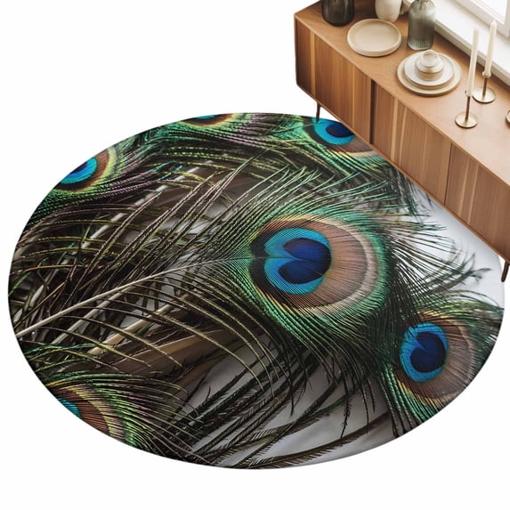 6ft Round Rug Peacock Feather Area Rugs for Living Room Bedroom ...