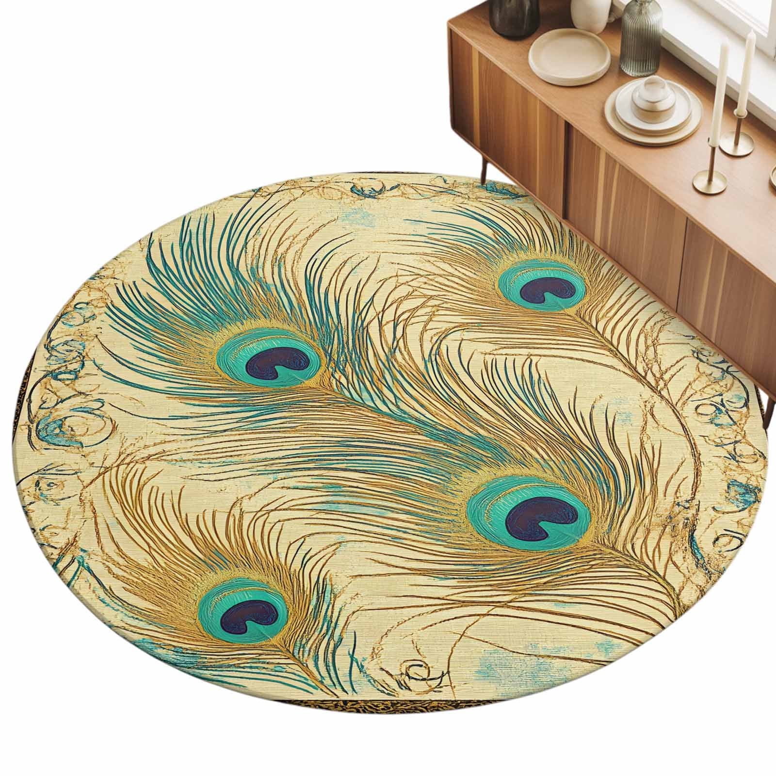 6ft Round Rug Peacock Feathers Area Rugs for Living Room Bedroom ...