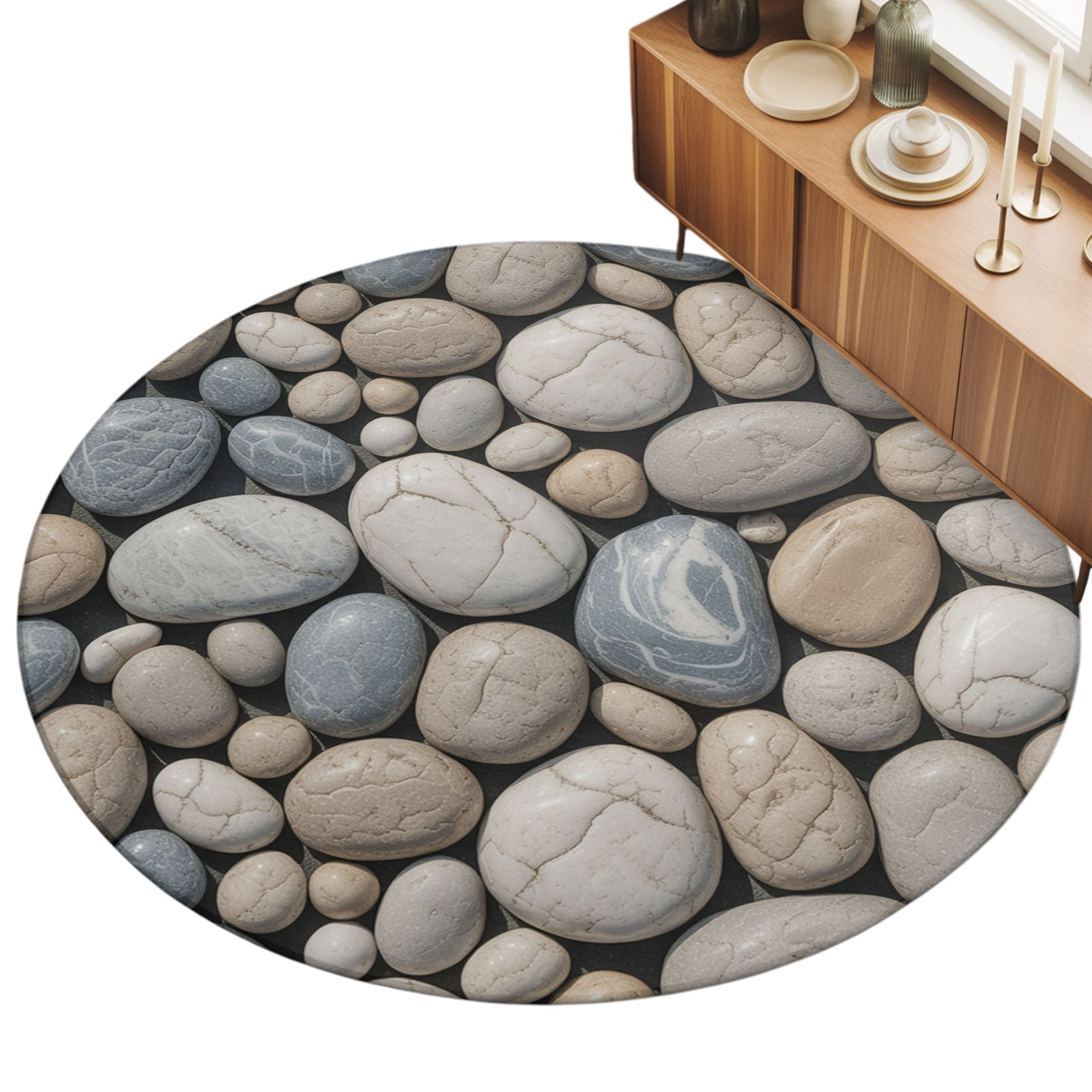 6ft Round Rug Pebble Stone Area Rugs for Living Room Bedroom Washable ...