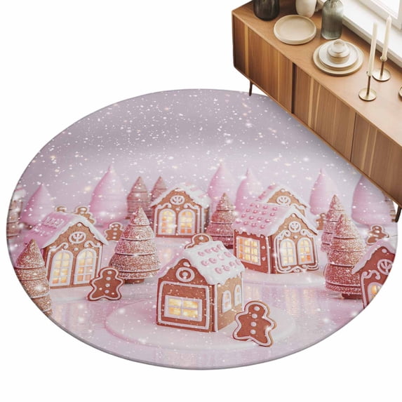6ft Round Rug Pink Christmas Area Rugs for Living Room Bedroom Washable ...