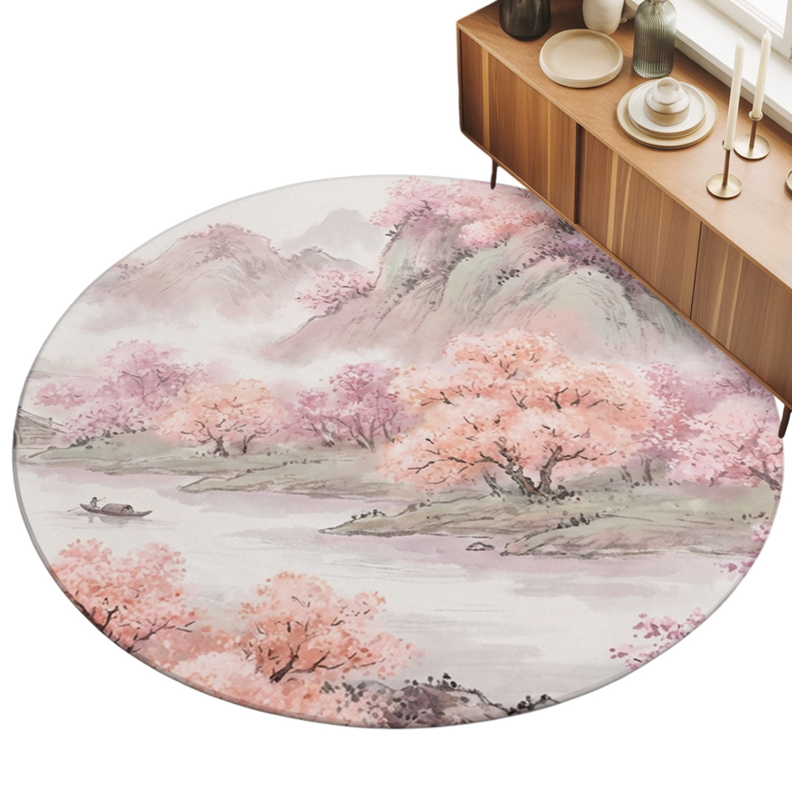 6ft Round Rug Pink Forest Mountains Area Rugs for Living Room Bedroom ...