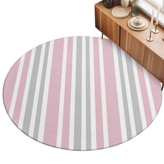 6ft Round Rug Pink Grey Stripe Area Rugs for Living Room Bedroom ...