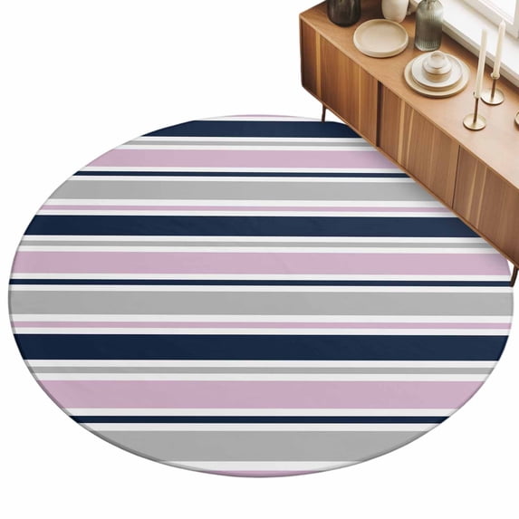 6ft Round Rug Pink Grey Striped Area Rugs for Living Room Bedroom ...