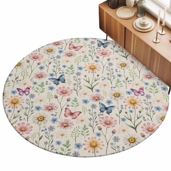 6ft Round Rug Pink Spring Floral Area Rugs for Living Room Bedroom ...