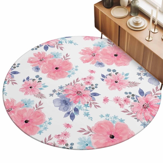 6ft Round Rug Pink Watercolor Floral Area Rugs for Living Room Bedroom ...