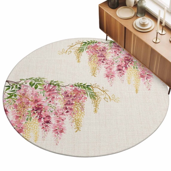 6ft Round Rug Pink Weeping Floral Area Rugs for Living Room Bedroom ...