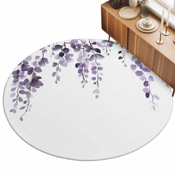 6ft Round Rug Purple Eucalyptus Leaves Area Rugs for Living Room ...
