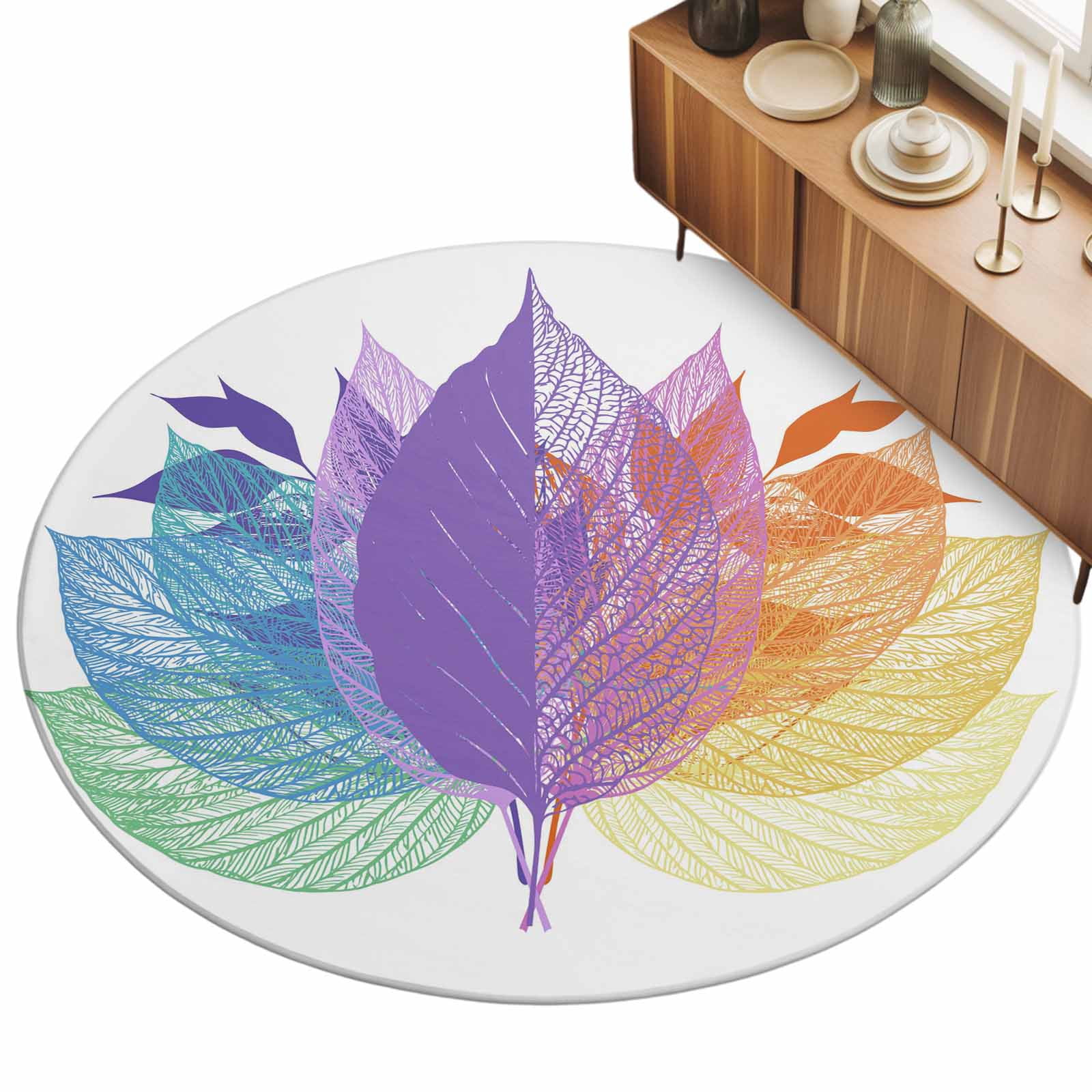 6ft Round Rug Purple Orange Leaves Area Rugs for Living Room Bedroom ...