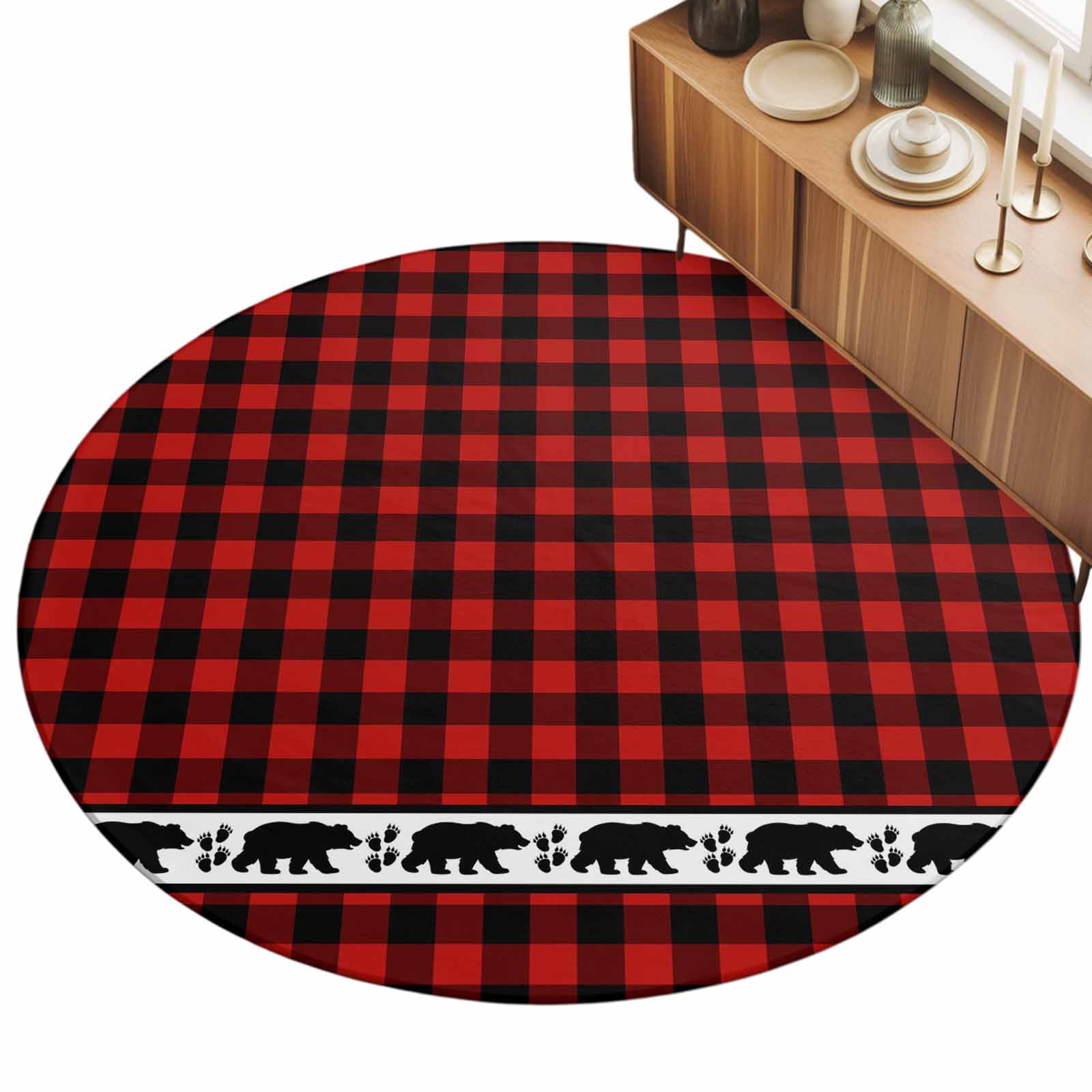 6ft Round Rug Red Black Plaid Area Rugs for Living Room Bedroom ...