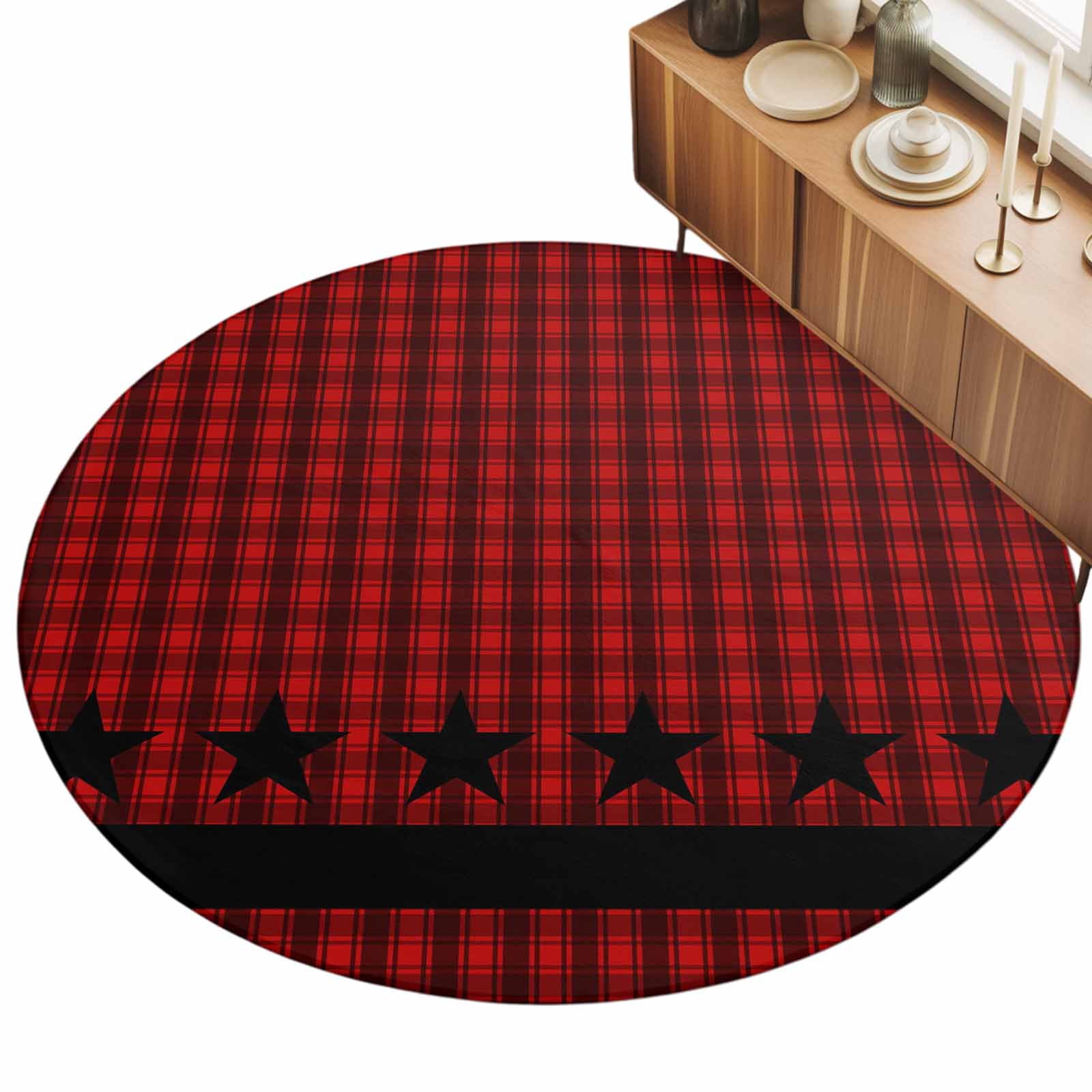 6ft Round Rug Red Black Plaid Area Rugs for Living Room Bedroom ...