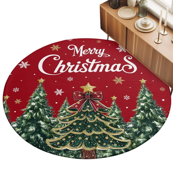 6ft Round Rug Red Christmas Area Rugs for Living Room Bedroom Washable ...